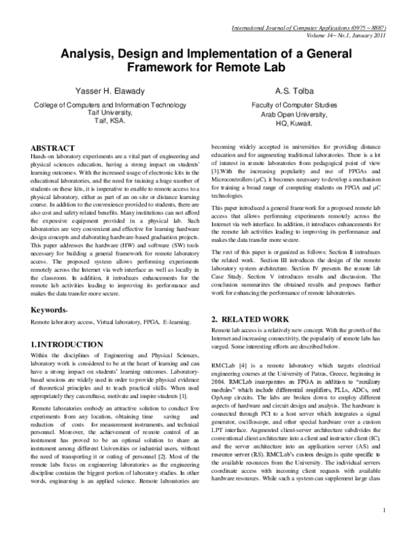 (PDF) Analysis, Design and Implementation of a General Framework for Remote Lab