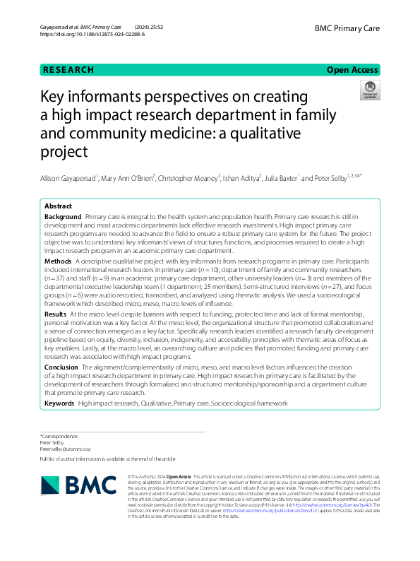 (PDF) Key informants perspectives on creating a high impact research ...