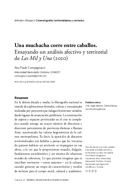 (PDF) Una muchacha corre entre caballos. Ensayando un análisis afectivo y territorial de Las Mil ...