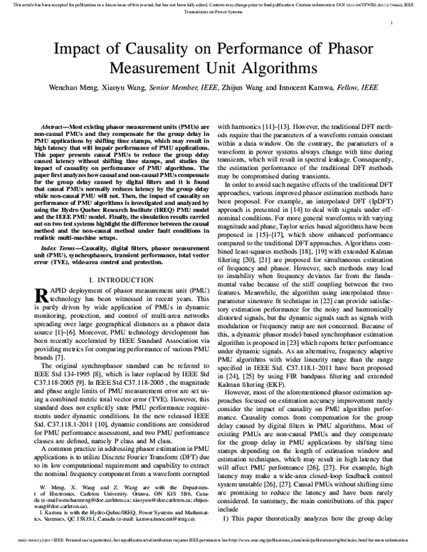 (PDF) Impact of Causality on Performance of Phasor Measurement Unit Algorithms