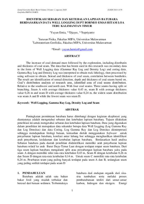 (PDF) Identifikasi Sebaran Dan Ketebalan Lapisan Batubara Berdasarkan ...