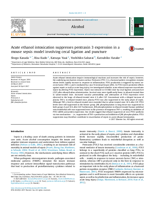 (PDF) Acute ethanol intoxication suppresses pentraxin 3 expression in a ...