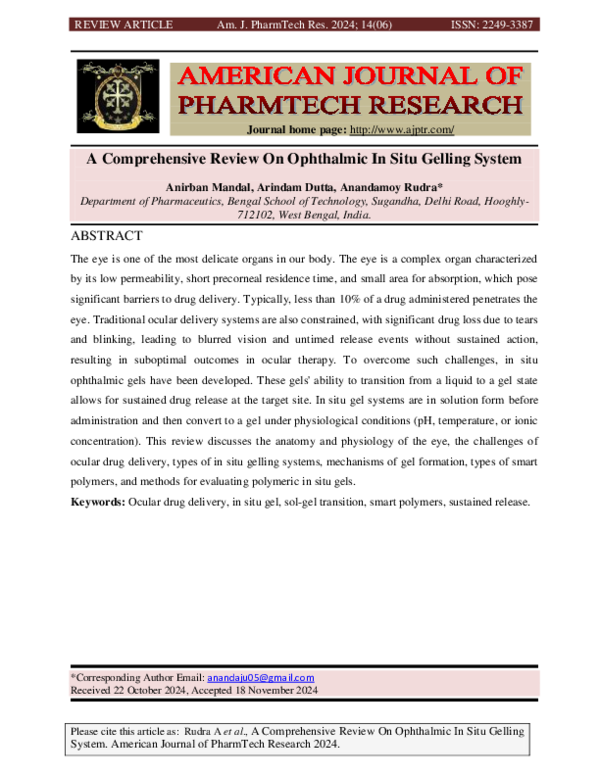 (PDF) A Comprehensive Review On Ophthalmic In Situ Gelling System