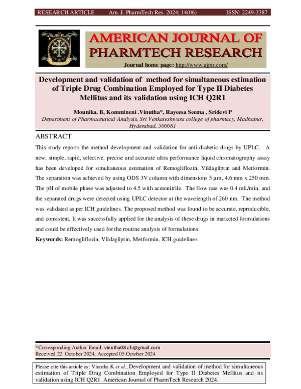 (PDF) Development and validation of method for simultaneous estimation ...