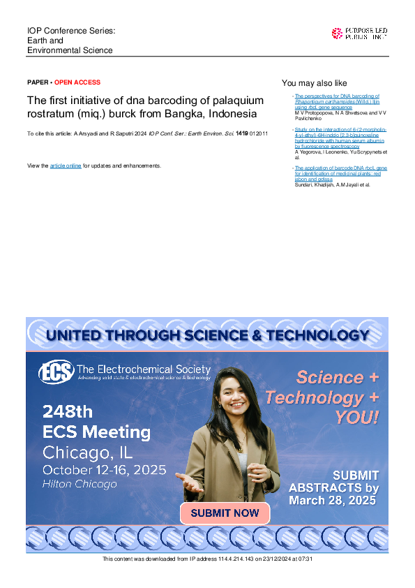 (PDF) The first initiative of dna barcoding of palaquium rostratum (miq ...