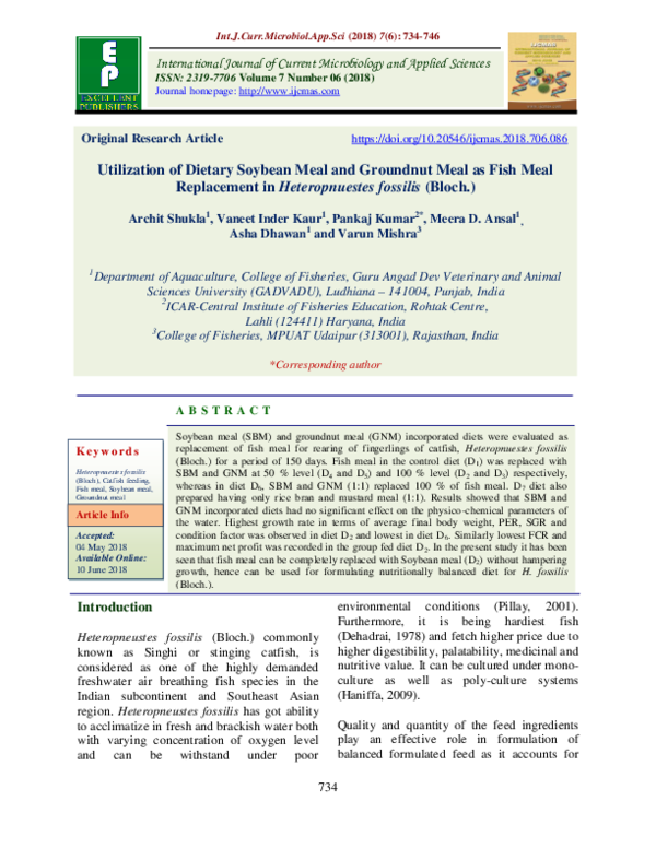 (PDF) Utilization of Dietary Soybean Meal and Groundnut Meal as Fish ...