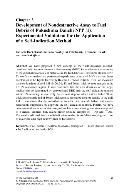 (PDF) Development of Nondestructive Assay to Fuel Debris of Fukushima Daiichi NPP (1 ...