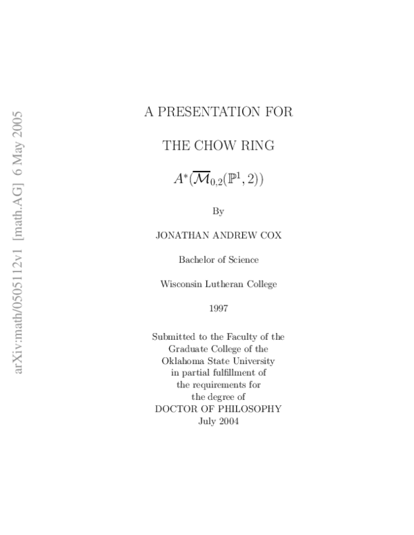 (PDF) A Presentation for the Chow Ring of