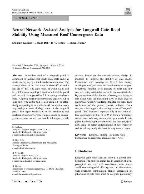 (PDF) Neural Network Assisted Analysis for Longwall Gate Road Stability Using Measured Roof ...