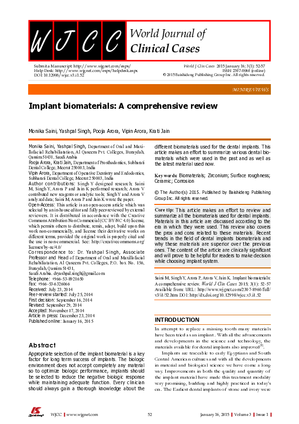 (PDF) Implant biomaterials: A comprehensive review