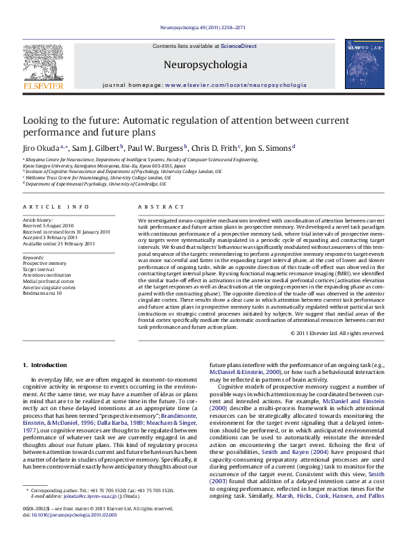 (PDF) Looking to the future: automatic regulation of attention between ...