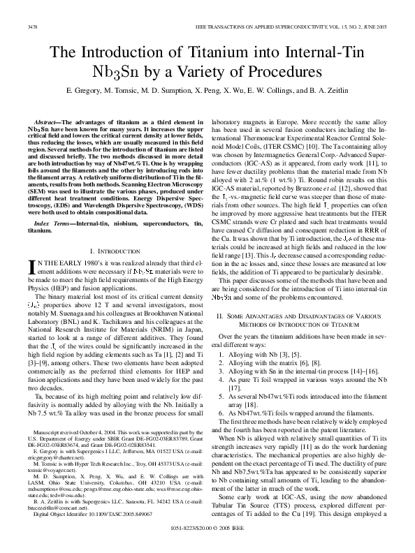 (PDF) The Introduction of Titanium into Internal-Tin $rm Nb_3rm Sn$ by a Variety of Procedures