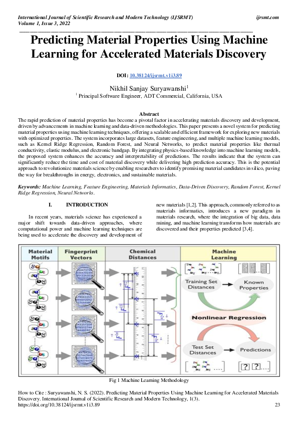 (PDF) Predicting Material Properties Using Machine Learning for Accelerated Materials Discovery