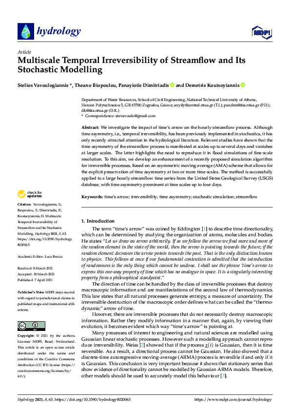 (PDF) Multiscale Temporal Irreversibility of Streamflow and Its Stochastic Modelling