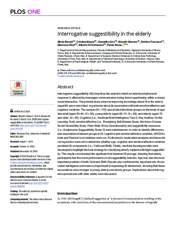 (PDF) Interrogative suggestibility in the elderly