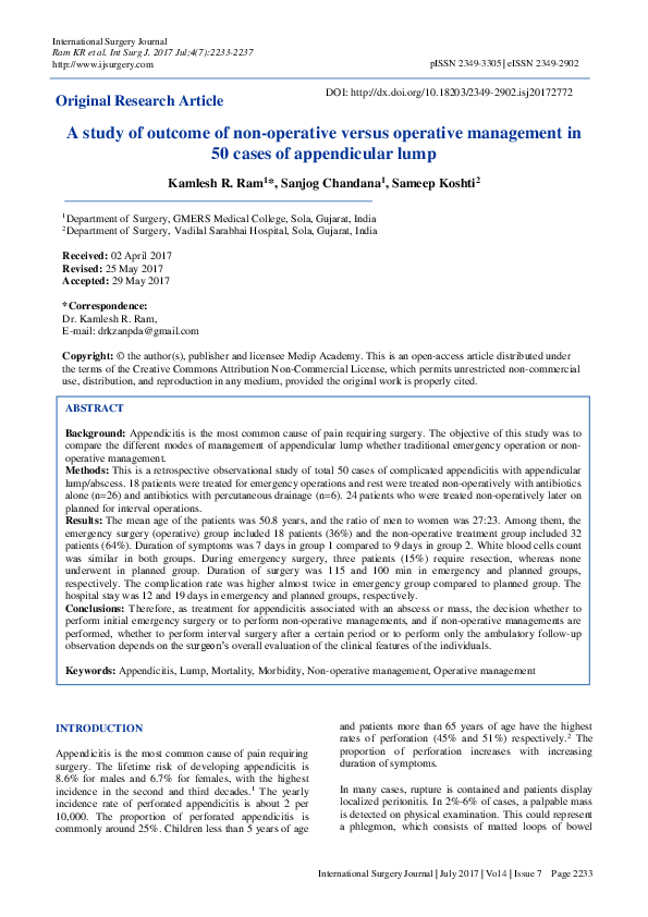 (PDF) A study of outcome of non-operative versus operative management ...