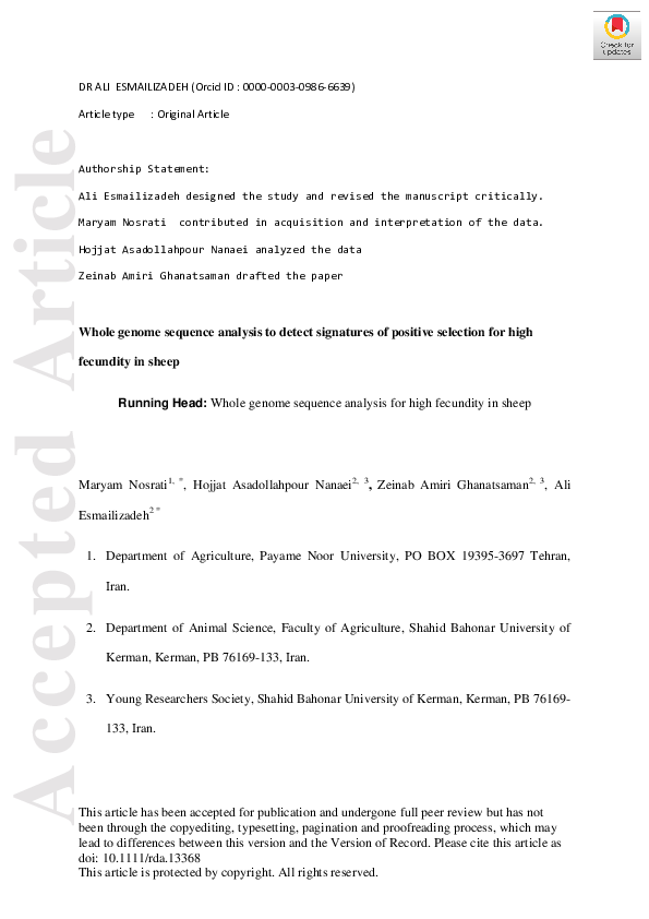 (PDF) Whole genome sequence analysis to detect signatures of positive selection for high ...