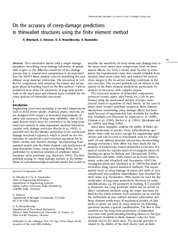 (PDF) On the accuracy of creep-damage predictions in thinwalled ...