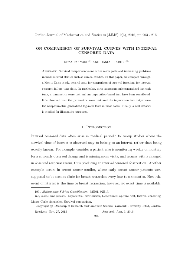 Pdf On Comparison Of Survival Curves With Interval Censored Data