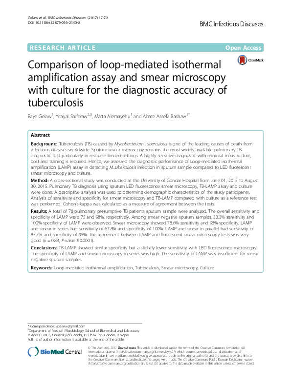 (PDF) Comparison of loop-mediated isothermal amplification assay and smear microscopy with ...