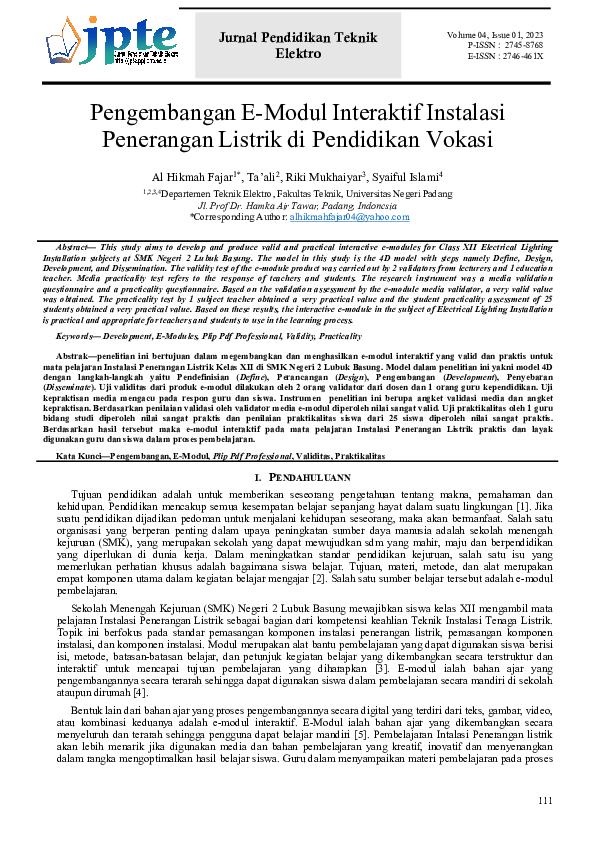 (PDF) Pengembangan E-Modul Interaktif Instalasi Penerangan Listrik di Pendidikan Vokasi