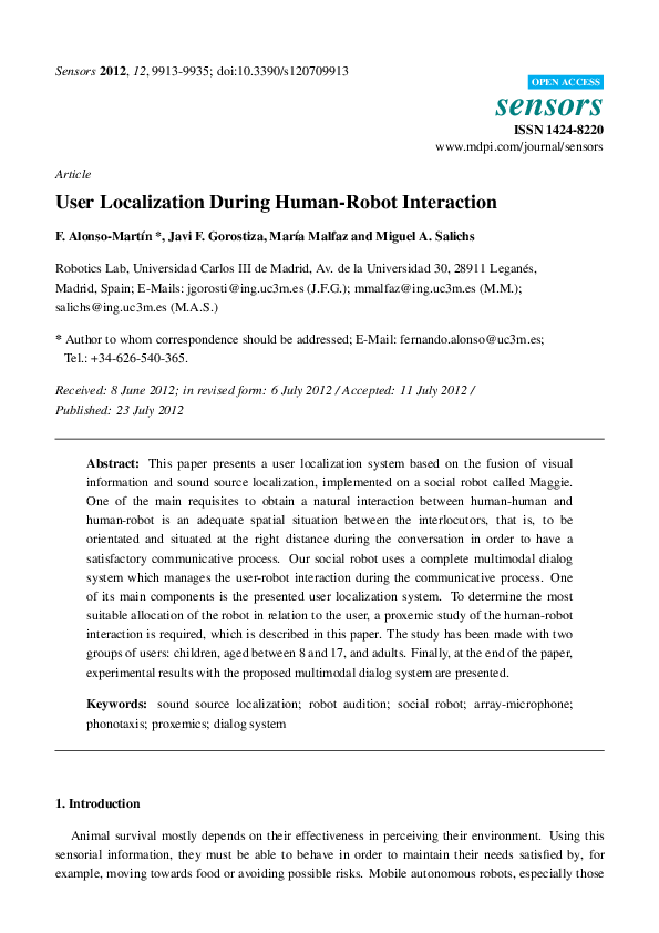 (PDF) Article User Localization During Human-Robot Interaction