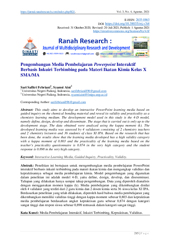 (PDF) Pengembangan Media Pembelajaran Powerpoint Interaktif Berbasis Inkuiri Terbimbing pada ...