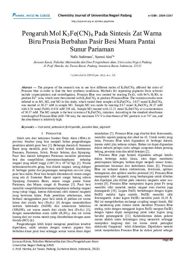 (PDF) Pengaruh Mol K3Fe(CN)6 pada Sintesis Zat Warna Biru Prusia ...