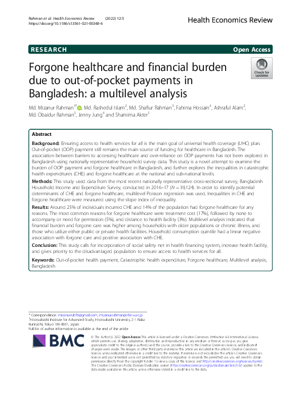 (PDF) Forgone healthcare and financial burden due to out-of-pocket ...