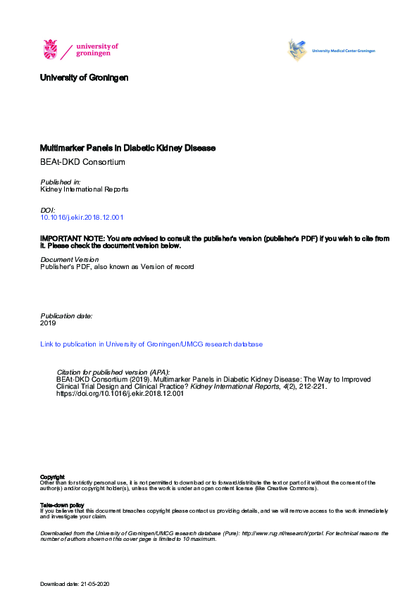 (PDF) Multimarker Panels in Diabetic Kidney Disease: The Way to ...