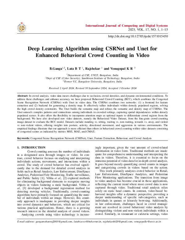 (PDF) Deep Learning Algorithm using CSRNet and Unet for Enhanced Behavioral Crowd Counting in Video