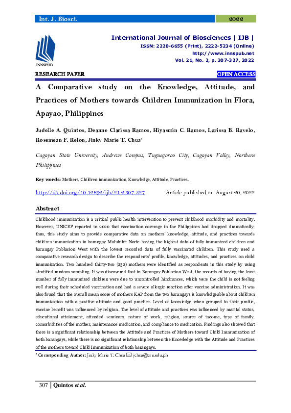 (PDF) A Comparative study on the Knowledge, Attitude, and Practices of Mothers towards Children ...