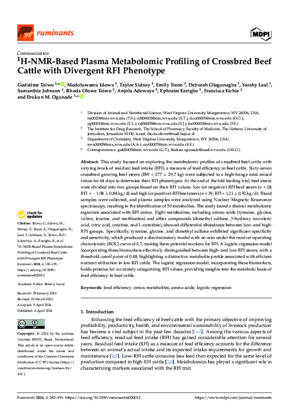 (PDF) 1H-NMR-Based Plasma Metabolomic Profiling of Crossbred Beef ...