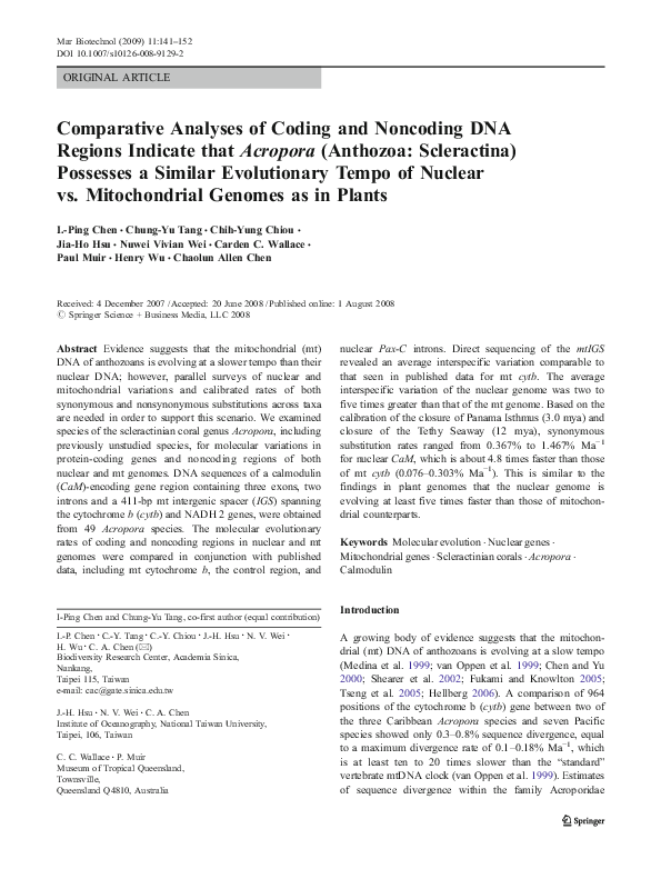 (PDF) Comparative Analyses of Coding and Noncoding DNA Regions Indicate ...