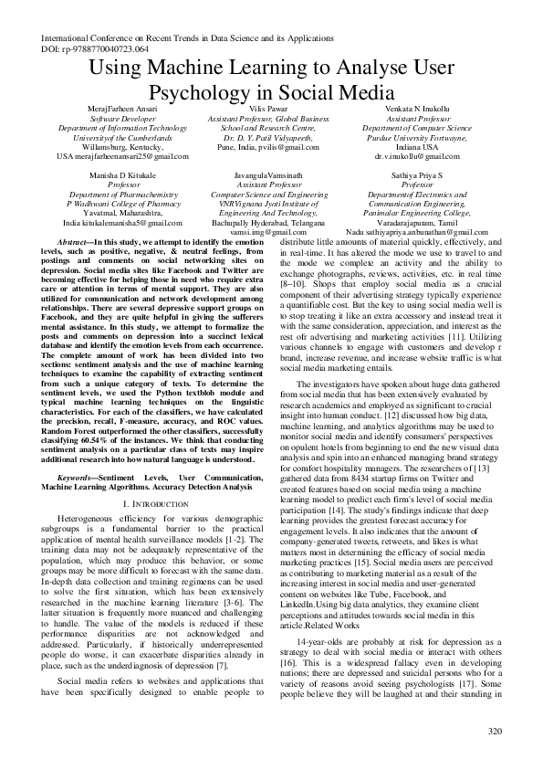 (PDF) Using Machine Learning to Analyse User Psychology in Social Media