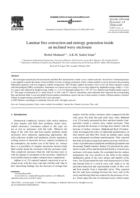 (PDF) Laminar free convection and entropy generation inside an inclined ...