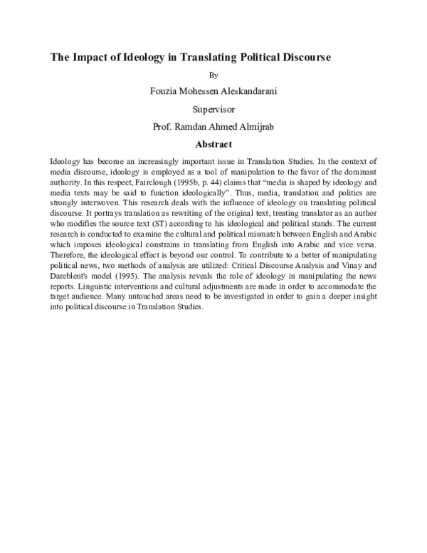 (PDF) The Impact of Ideology in Translating Political Discourse