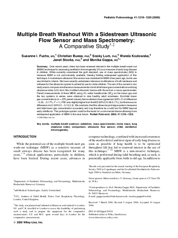 (PDF) Pediatric Pulmonology 41:1218–1225 (2006) Multiple Breath Washout ...