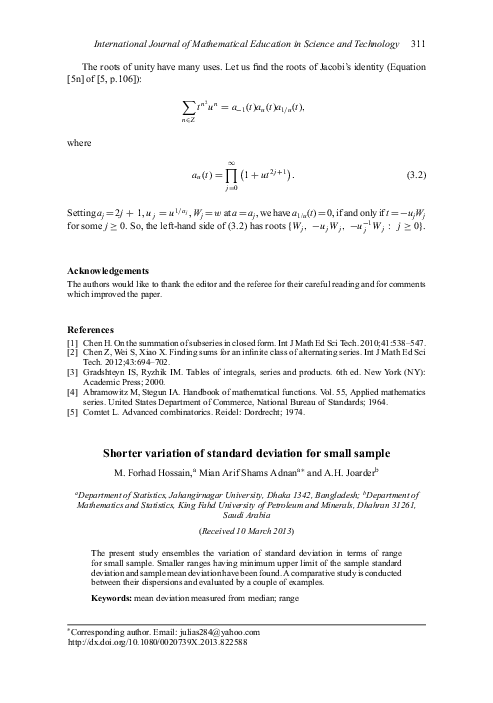 (PDF) Shorter variation of standard deviation for small sample