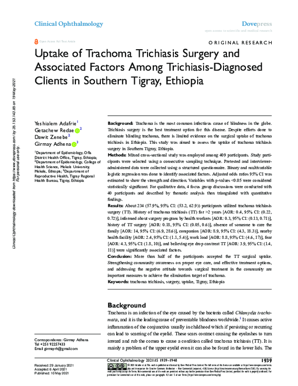 (PDF) Uptake of Trachoma Trichiasis Surgery and Associated Factors ...