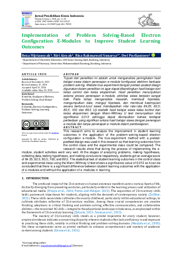 Pdf Implementation Of Problem Solving Based Electron Configuration E Modules To Improve