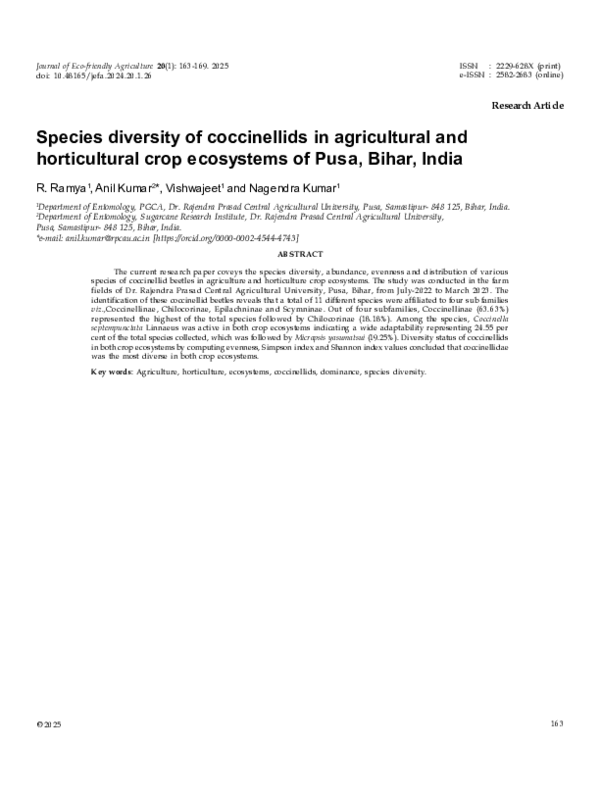 (PDF) Species diversity of coccinellids in agricultural and ...