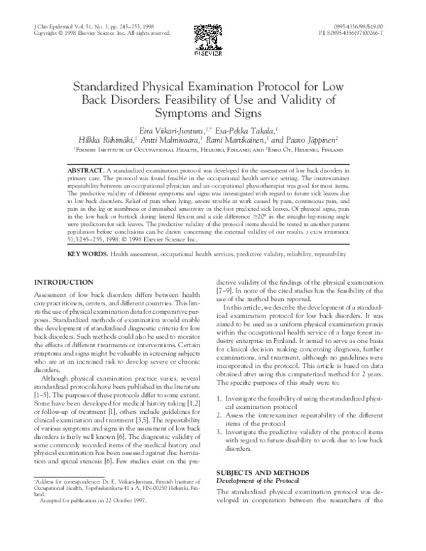 (PDF) Standardized Physical Examination Protocol for Low Back Disorders ...