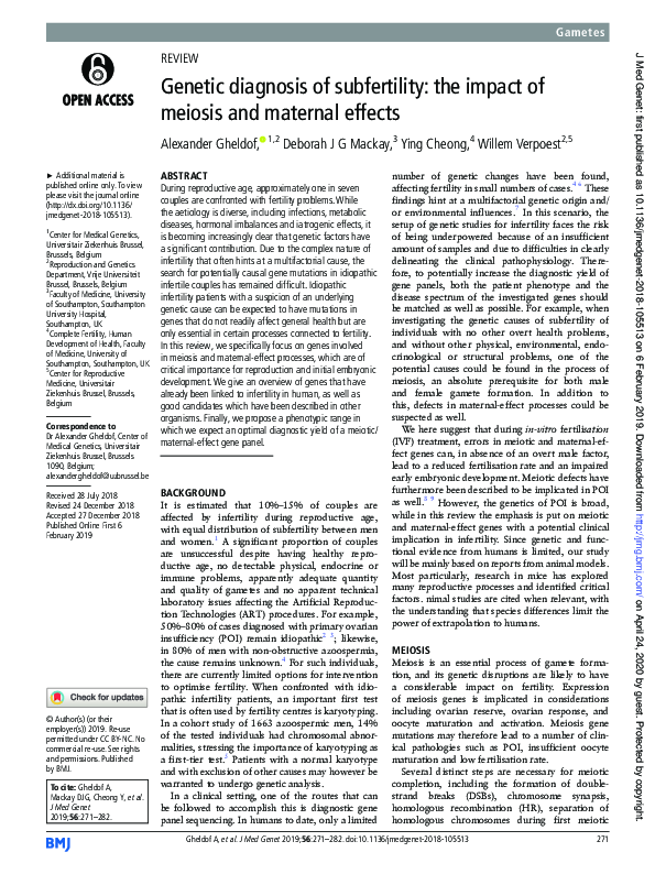 (PDF) Genetic diagnosis of subfertility: the impact of meiosis and ...