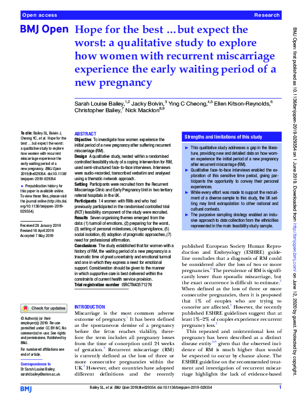 (PDF) Hope for the best …but expect the worst: a qualitative study to explore how women with ...