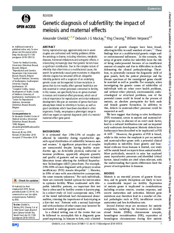 (PDF) Genetic diagnosis of subfertility: the impact of meiosis and ...