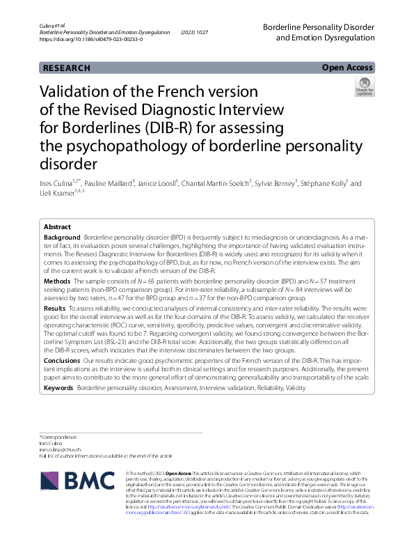 (PDF) Validation of the French version of the Revised Diagnostic ...