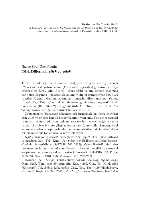 (PDF) Türk Dillerinde çilek ve yilek