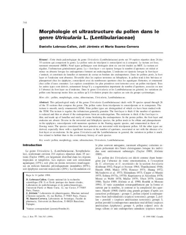 (PDF) Morphologie et ultrastructure du pollen dans le genre Utricularia ...