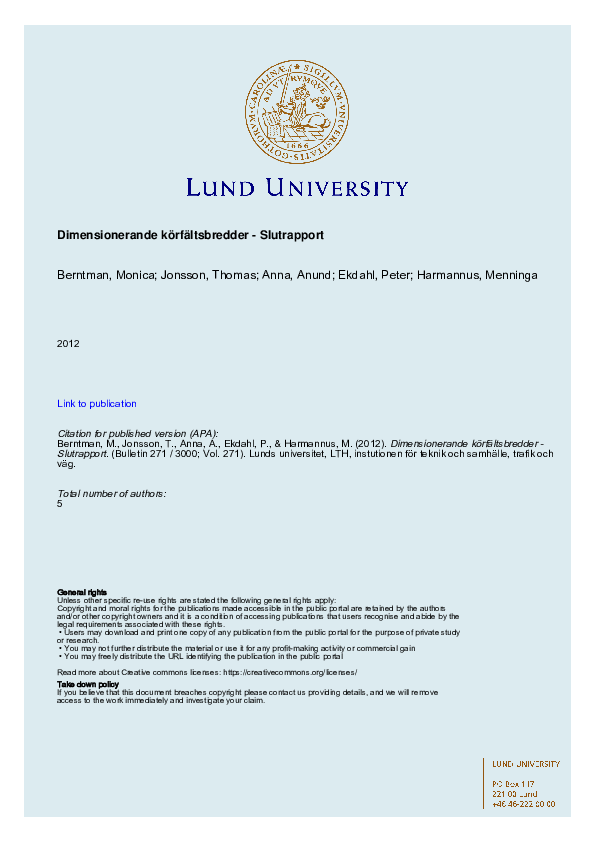 (PDF) Dimensionerande körfältsbredder - Slutrapport